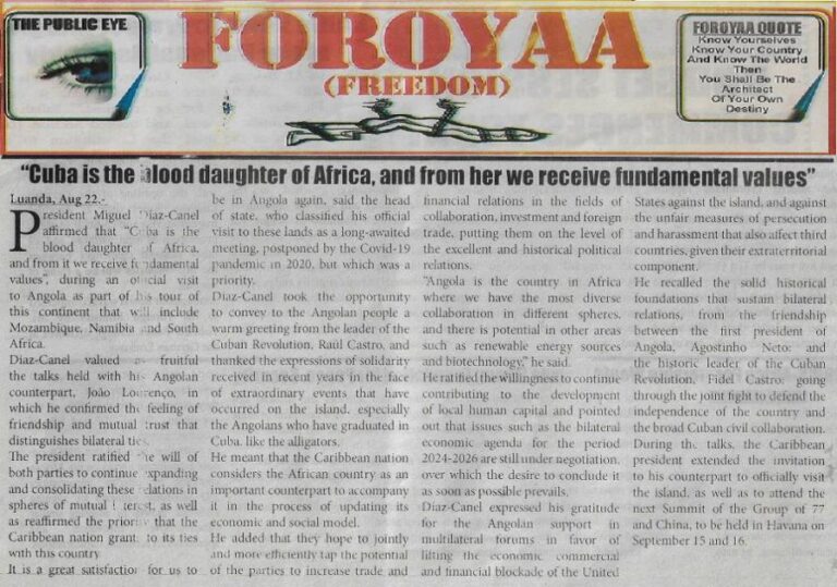 Diario gambiano publica sobre Fidel y gira de Díaz-Canel por África ...